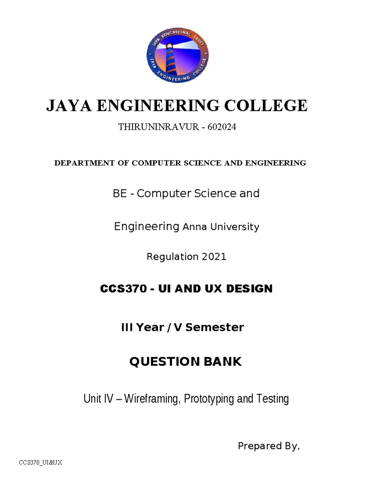 CCS370-UI&UX-UNIT4 - Prepared by Prof. M. Kumaran, Jaya Engineering ...