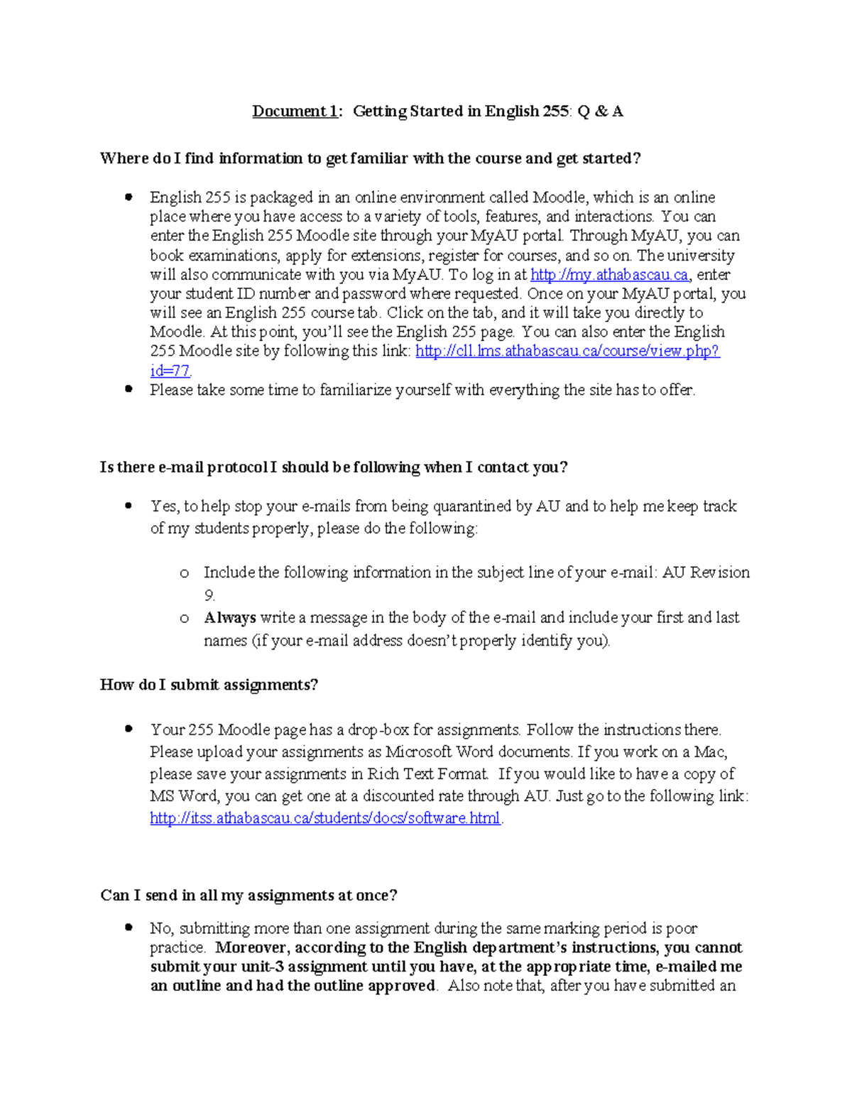 Three-in-One Document-Getting Started in English 255 and Topics for the Assignments - Document 1 ...