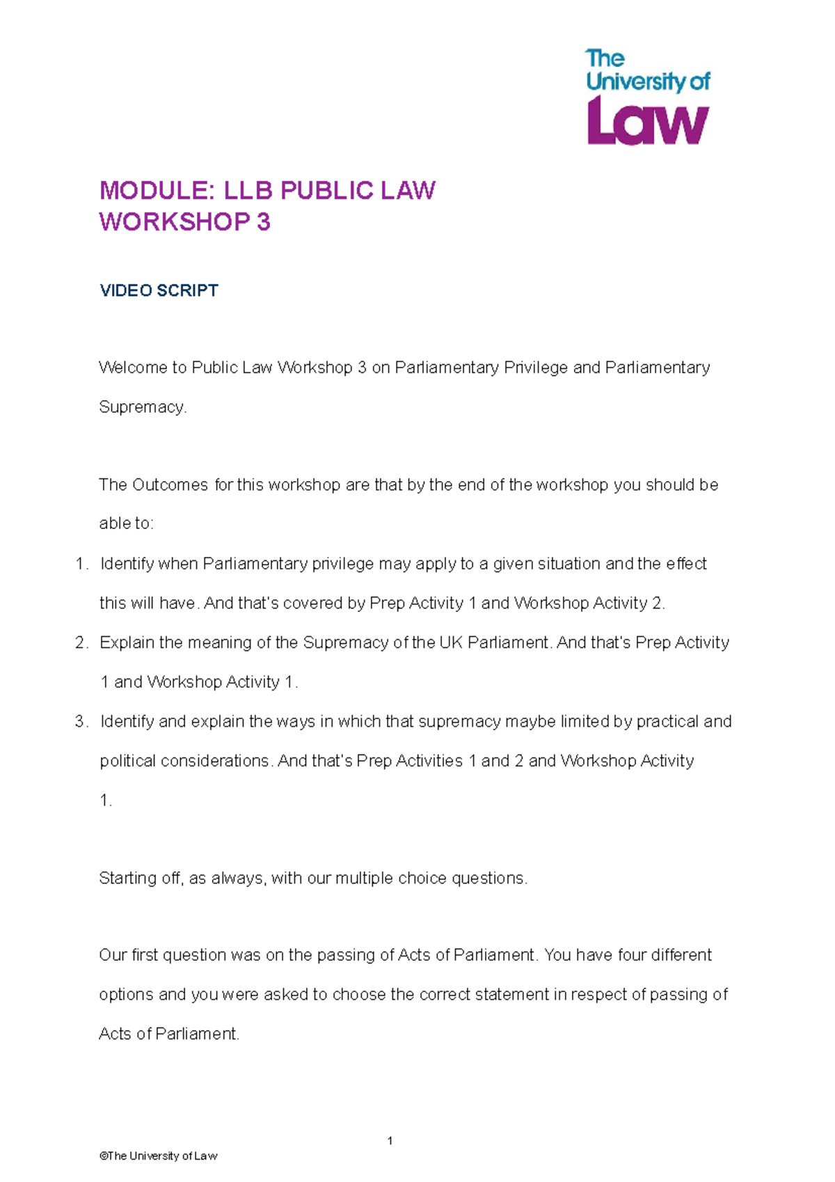 Public Law workshop 3 - Engage Tasks - MODULE: LLB PUBLIC LAW WORKSHOP ...