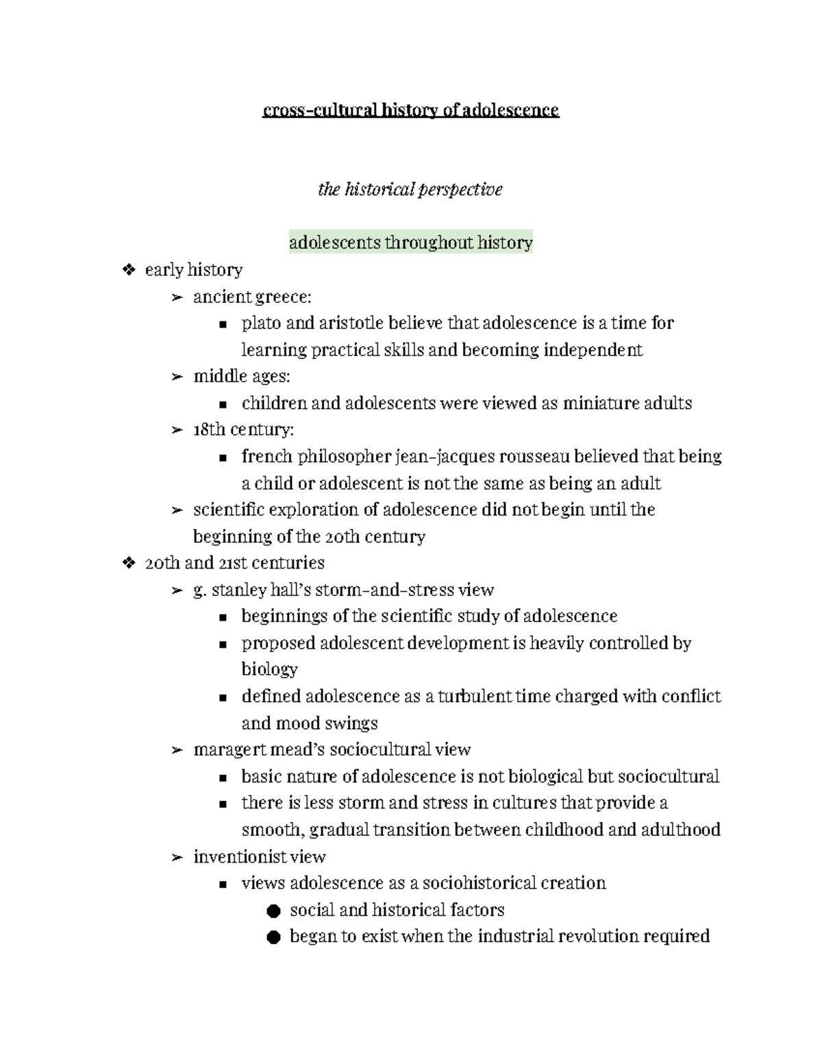 Historical Perspective on Adolescent Psych - cross-cultural history of ...