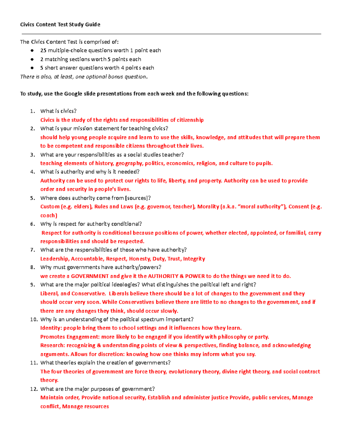 Civics Content Test Study Guide - To study, use the Google slide ...