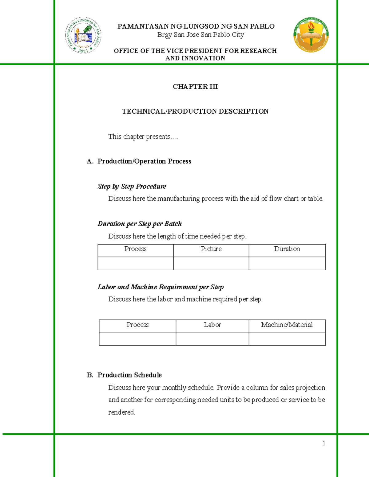 Chapter 3 Technical and Production Description - Brgy San Jose San ...