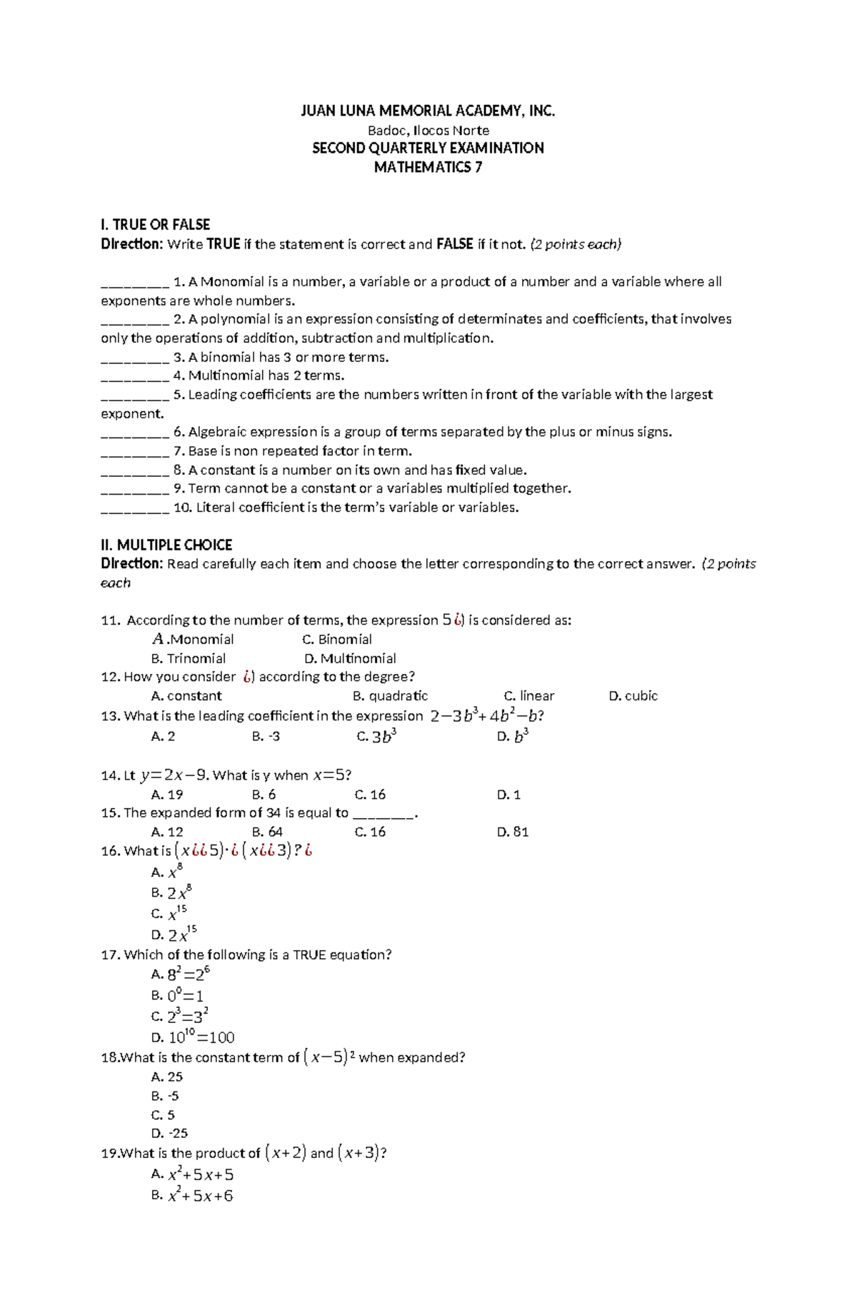TEST PAPER FOR EVRYONE WHO WANTS A REFERENCES IN DTUCY OR SCHOOL OR ...