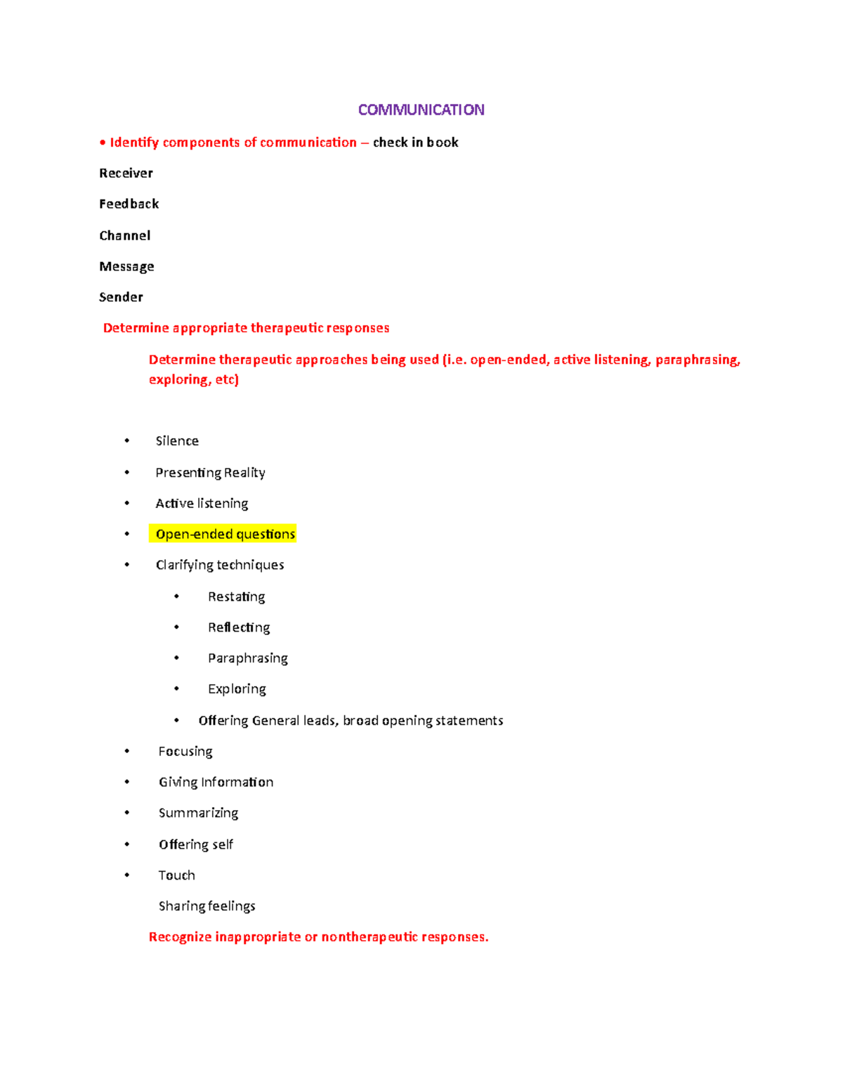 Exam 2 study guide - notes - COMMUNICATION Identify components of ...
