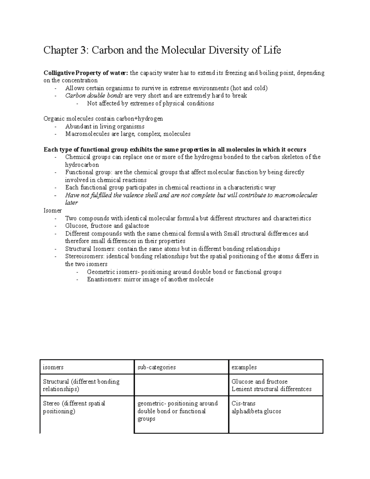 Bio Ch 3 in class Carbon and the Molecular Diversity of Life - Chapter ...