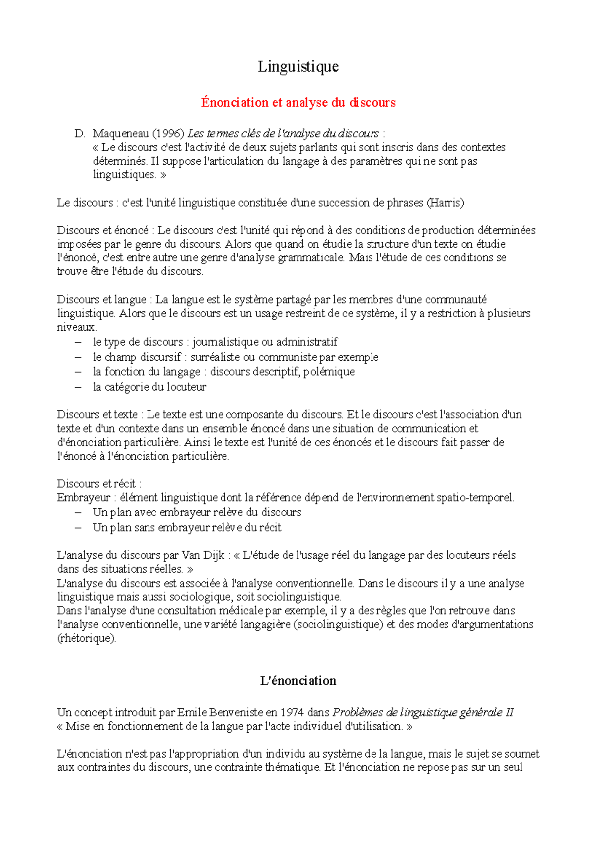 Énonciation et Discours - Linguistique Énonciation et analyse du ...