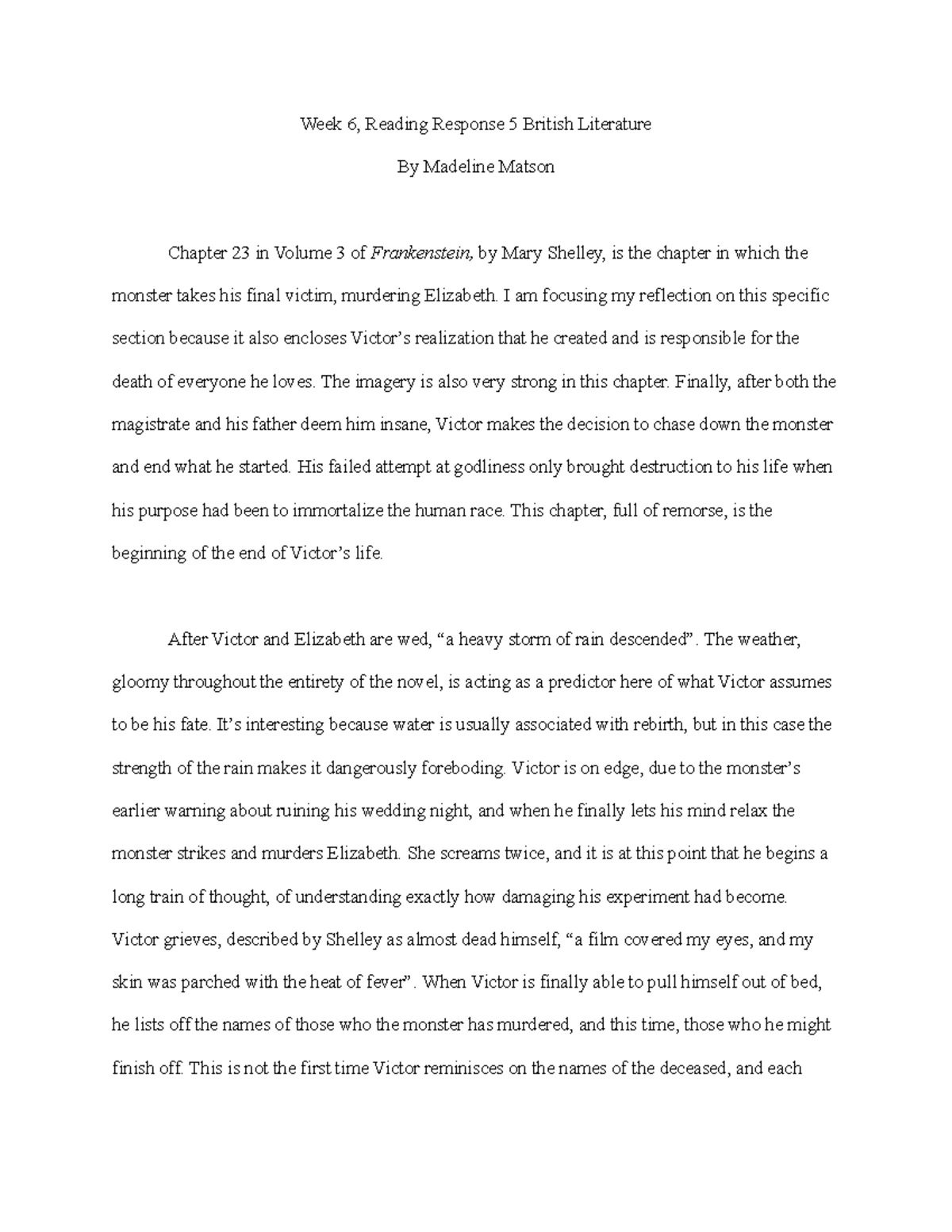 Week 6, reading response 5 Brit Lit - Week 6, Reading Response 5 ...