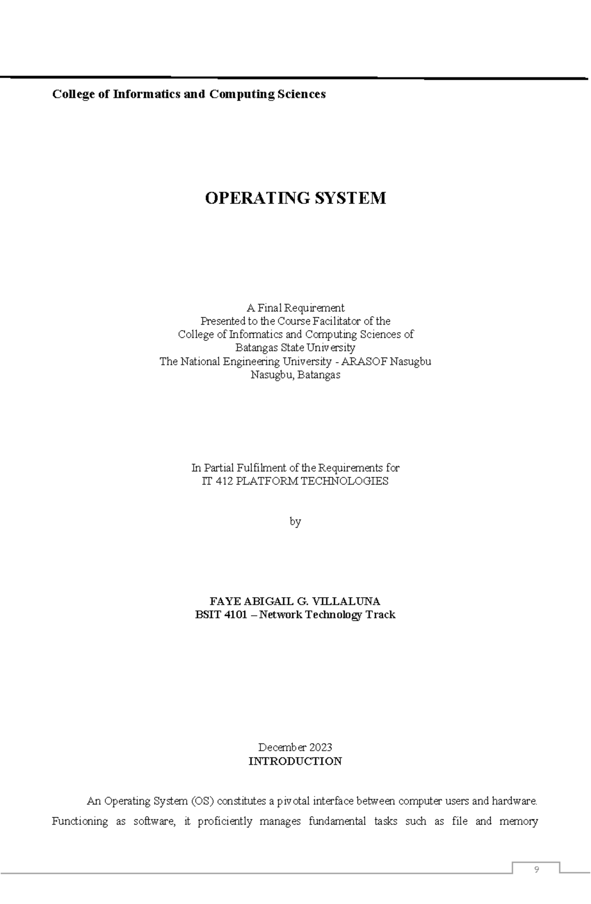 Platform Tech-Operating System - College of Informatics and Computing ...