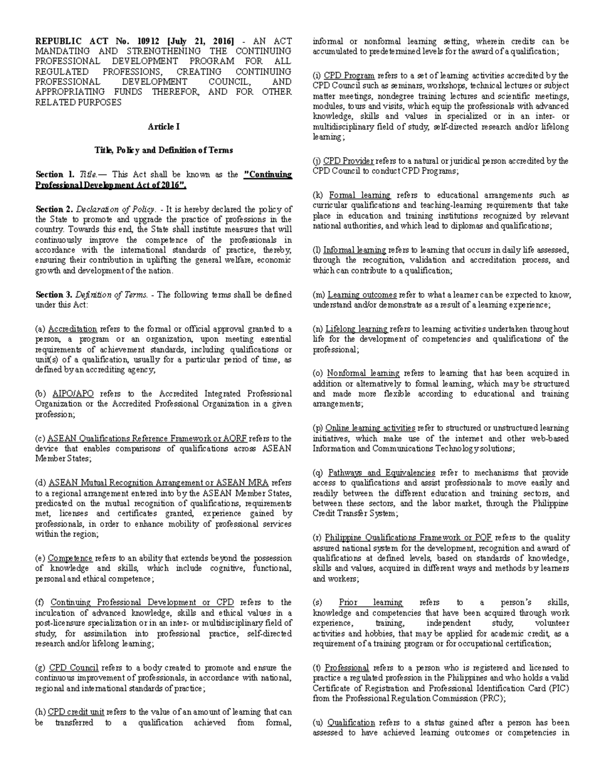 Mtlaws Related LAWSs - 11166, 9165 - REPUBLIC ACT No. 10912 [July 21 ...