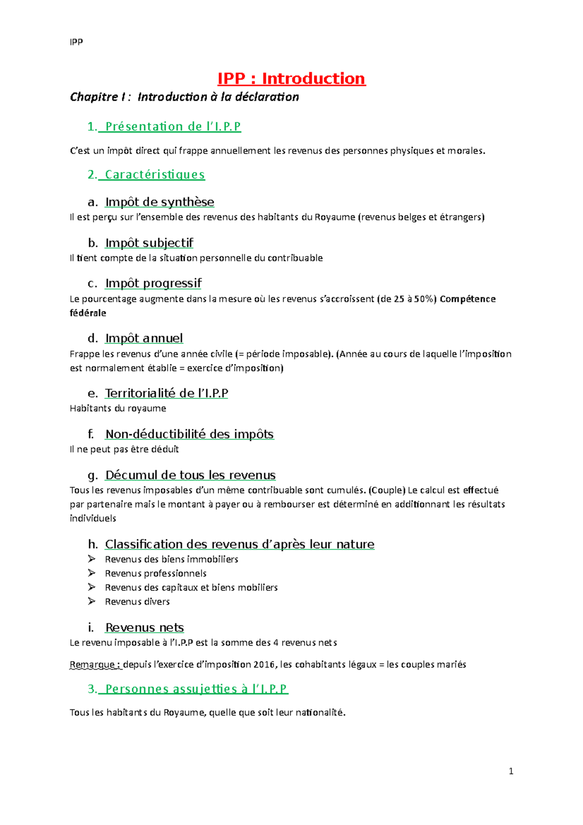IPP synthèse bloc 2 - IPP : Introduction Chapitre I : Introduction à la ...