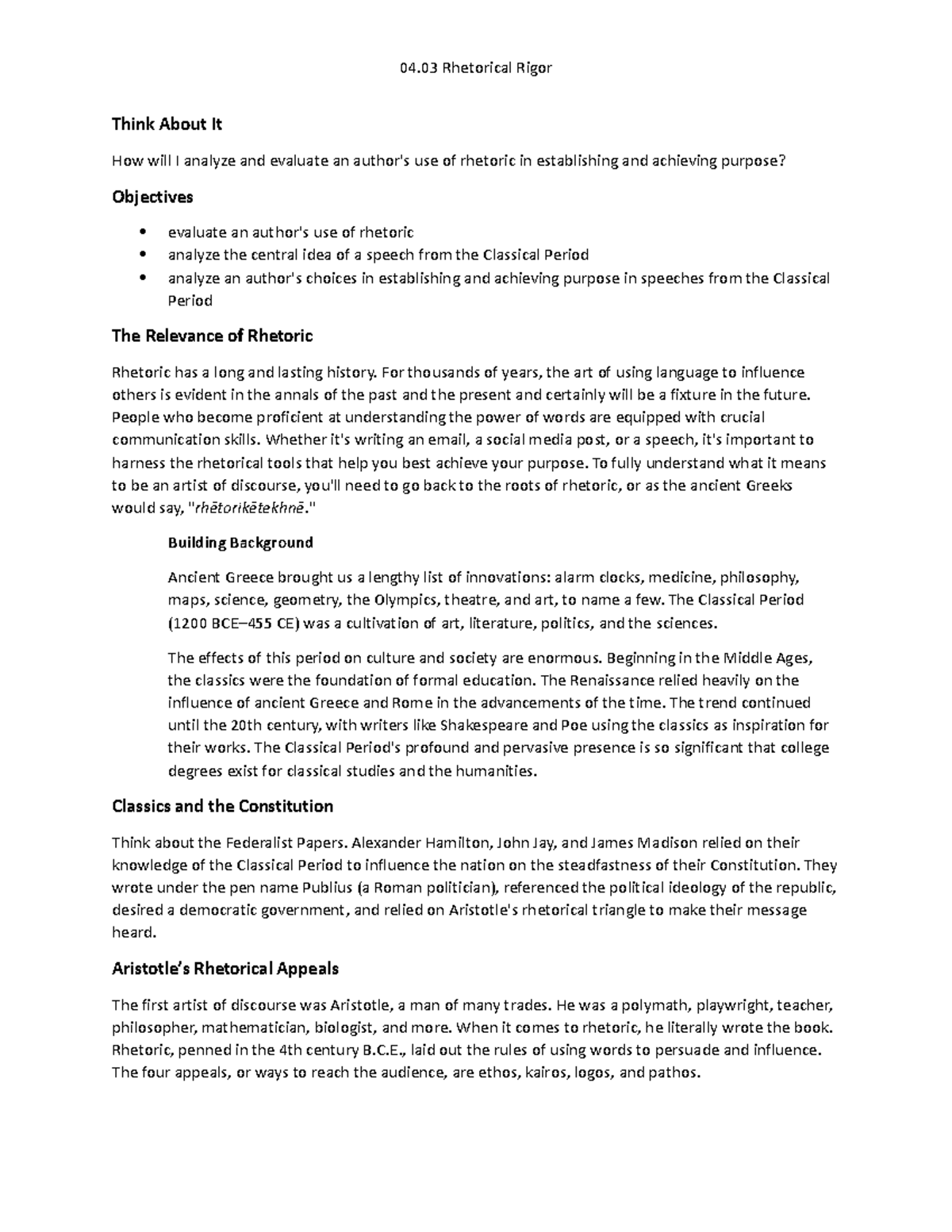 04.03 Rhetorical Rigor - Think About It How will I analyze and evaluate ...