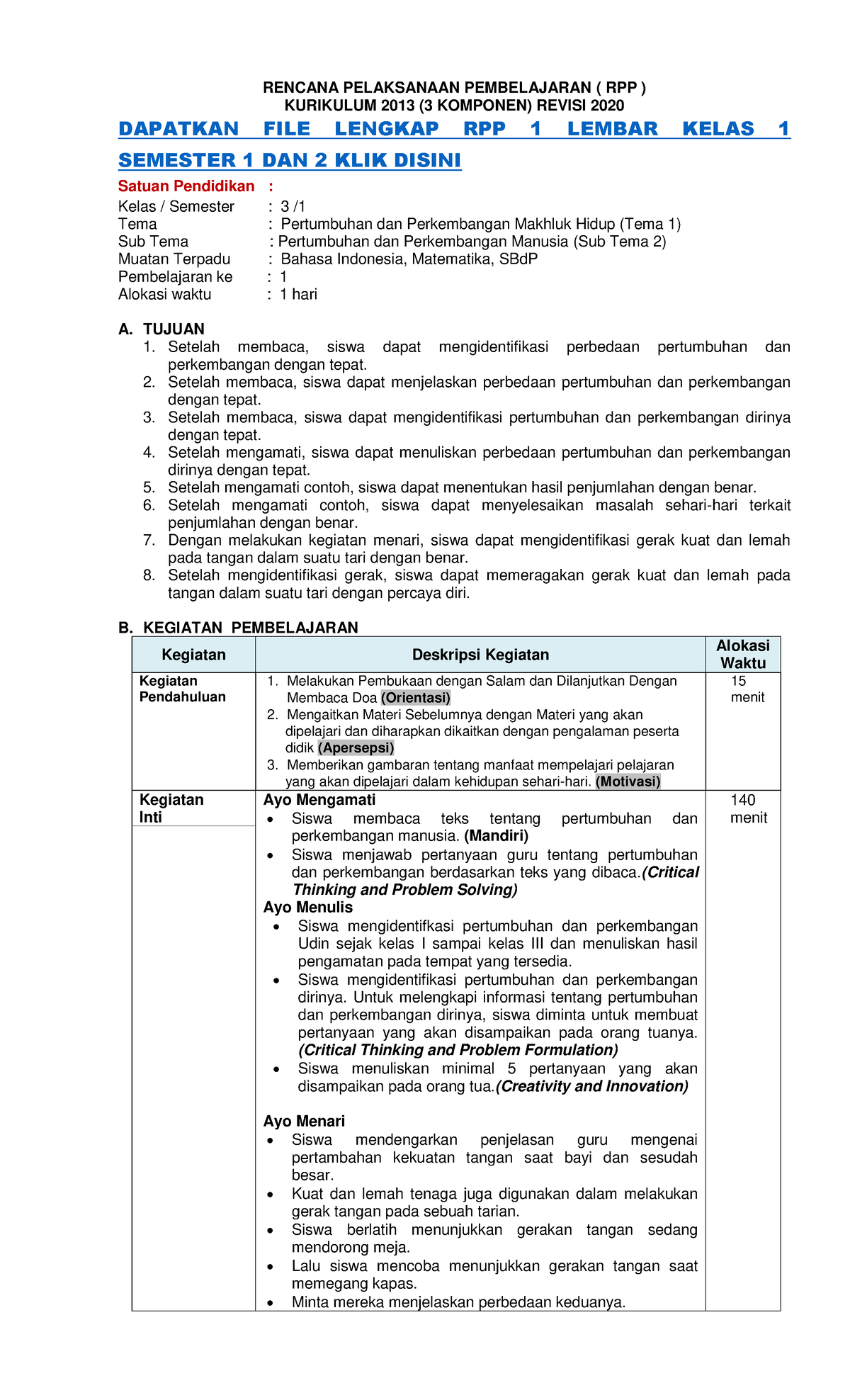 RPP 2020-1-3 - RPP 2020-1-3 - RENCANA PELAKSANAAN PEMBELAJARAN ( RPP ...