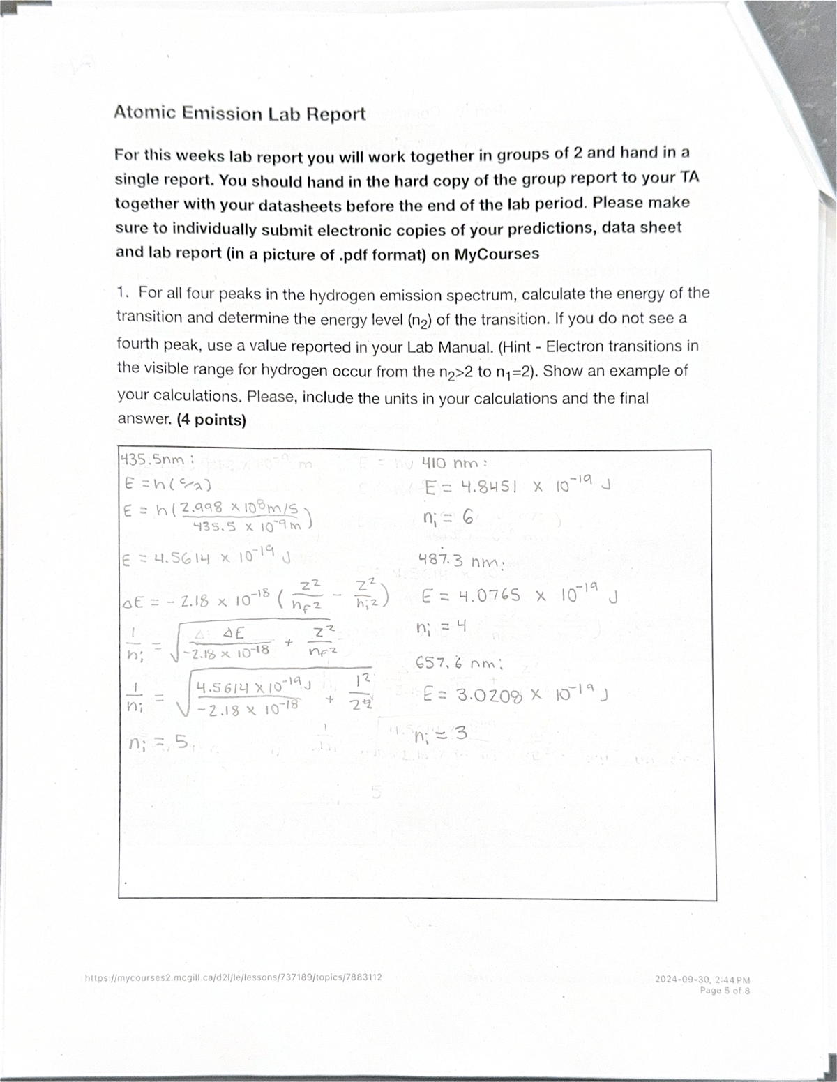 Atomic Emission group Lab Report - Atomic Emission Lab Report For this ...