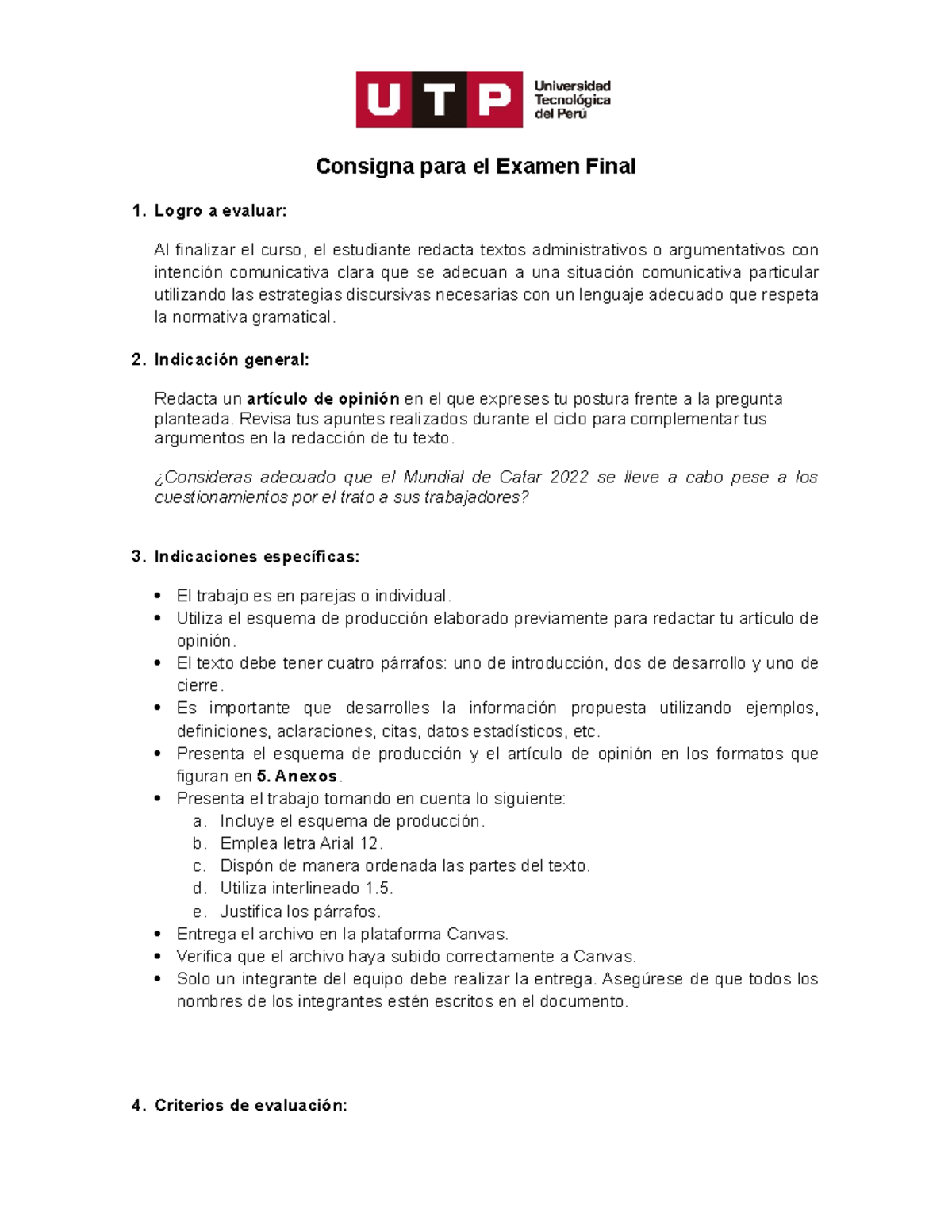GC N04I Consigna EXFN 22C2A - Consigna para el Examen Final Logro a ...