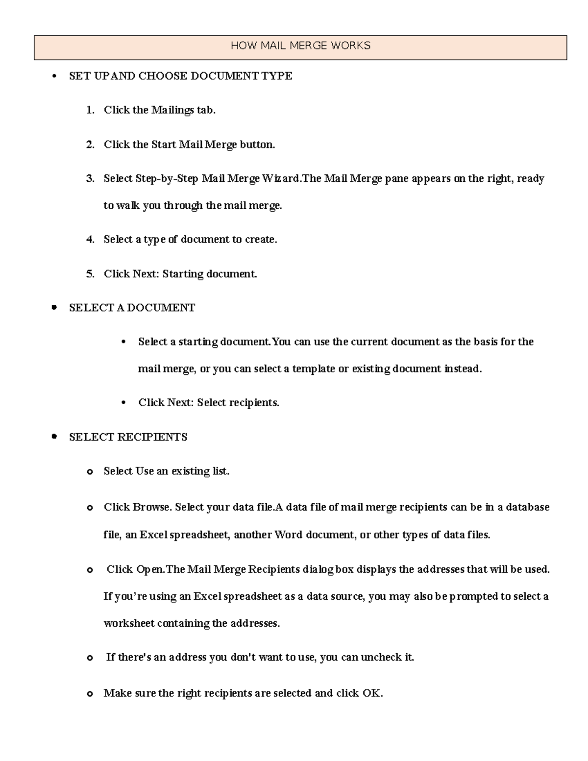 HOW MAIL Merge Works - SET UP AND CHOOSE DOCUMENT TYPE 1. Click the ...