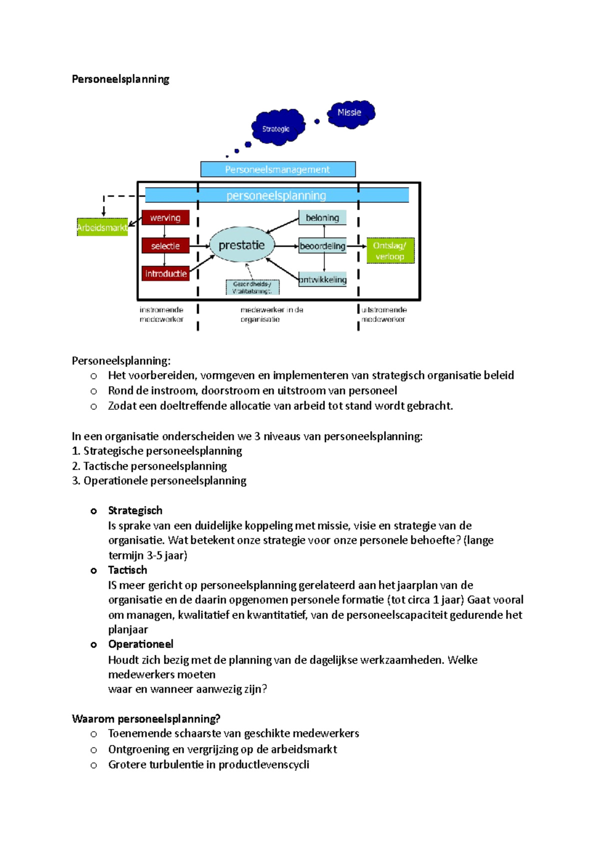 Samenvatting HRM - Personeelsplanning Personeelsplanning: o Het ...