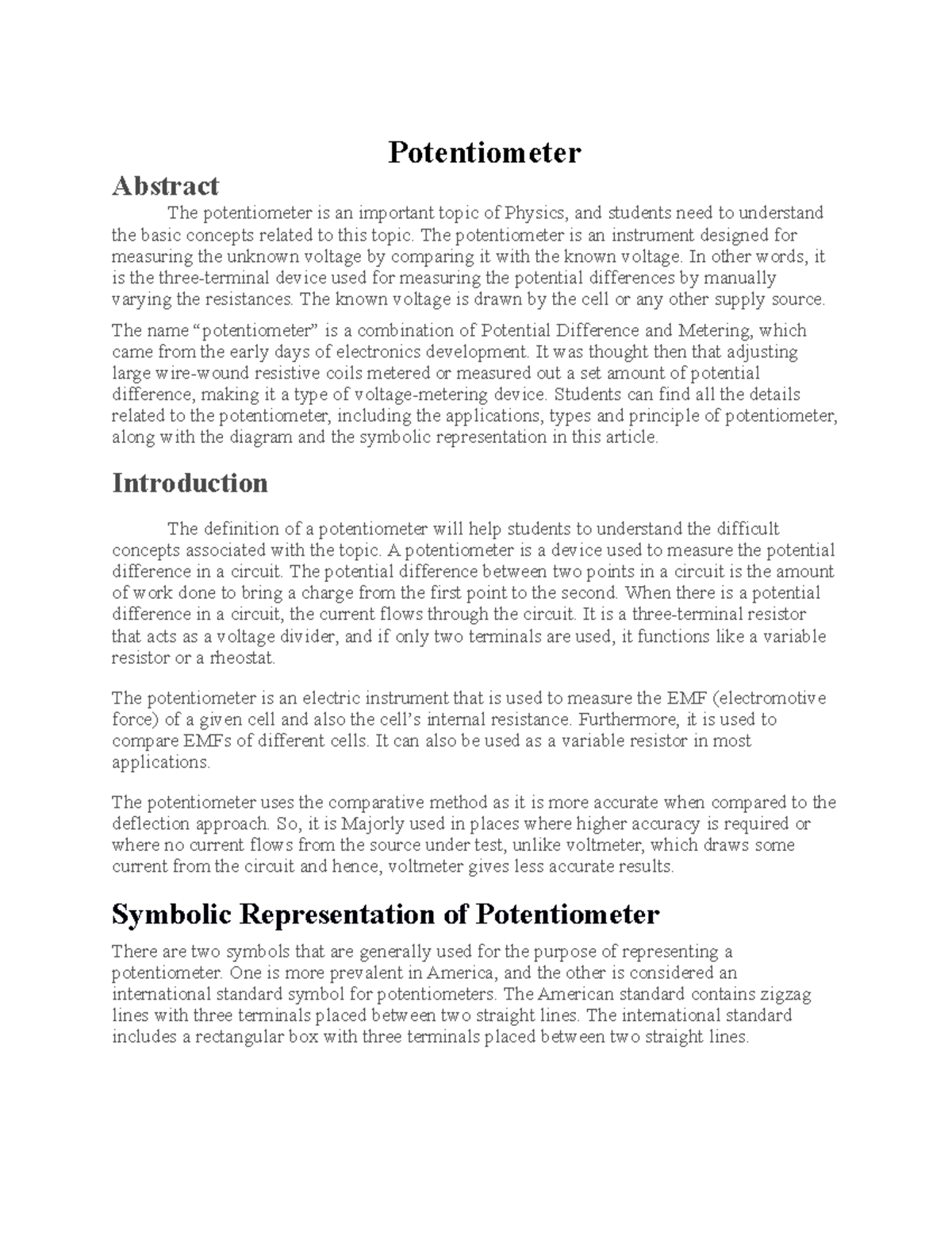 Potentiometer - The potentiometer is an instrument designed for ...
