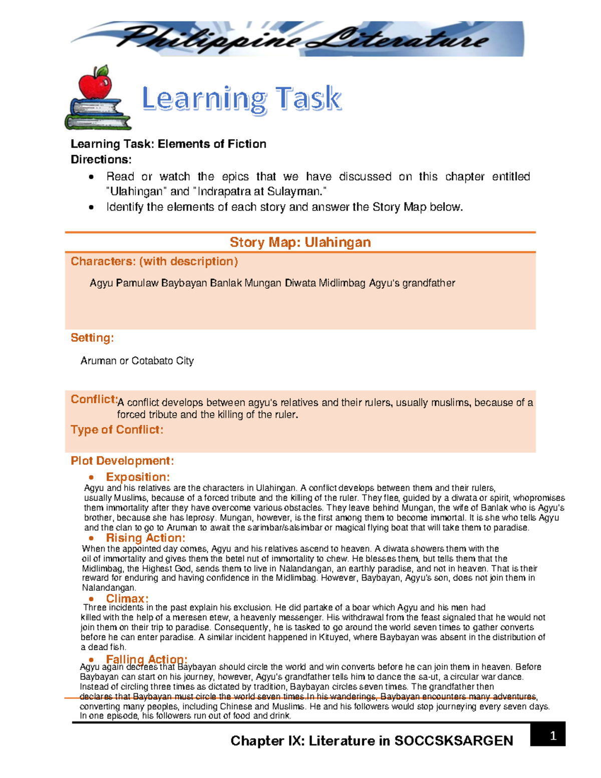 Chapter IX - Learning TASK ... Erature IN Soccsksargen - Chapter IX ...