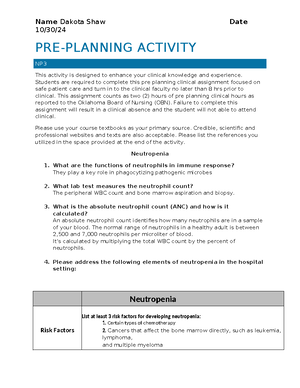 NP 2 Pre-Plan Anesthesia - PRE-PLANNING ACTIVITY – NP This activity is ...