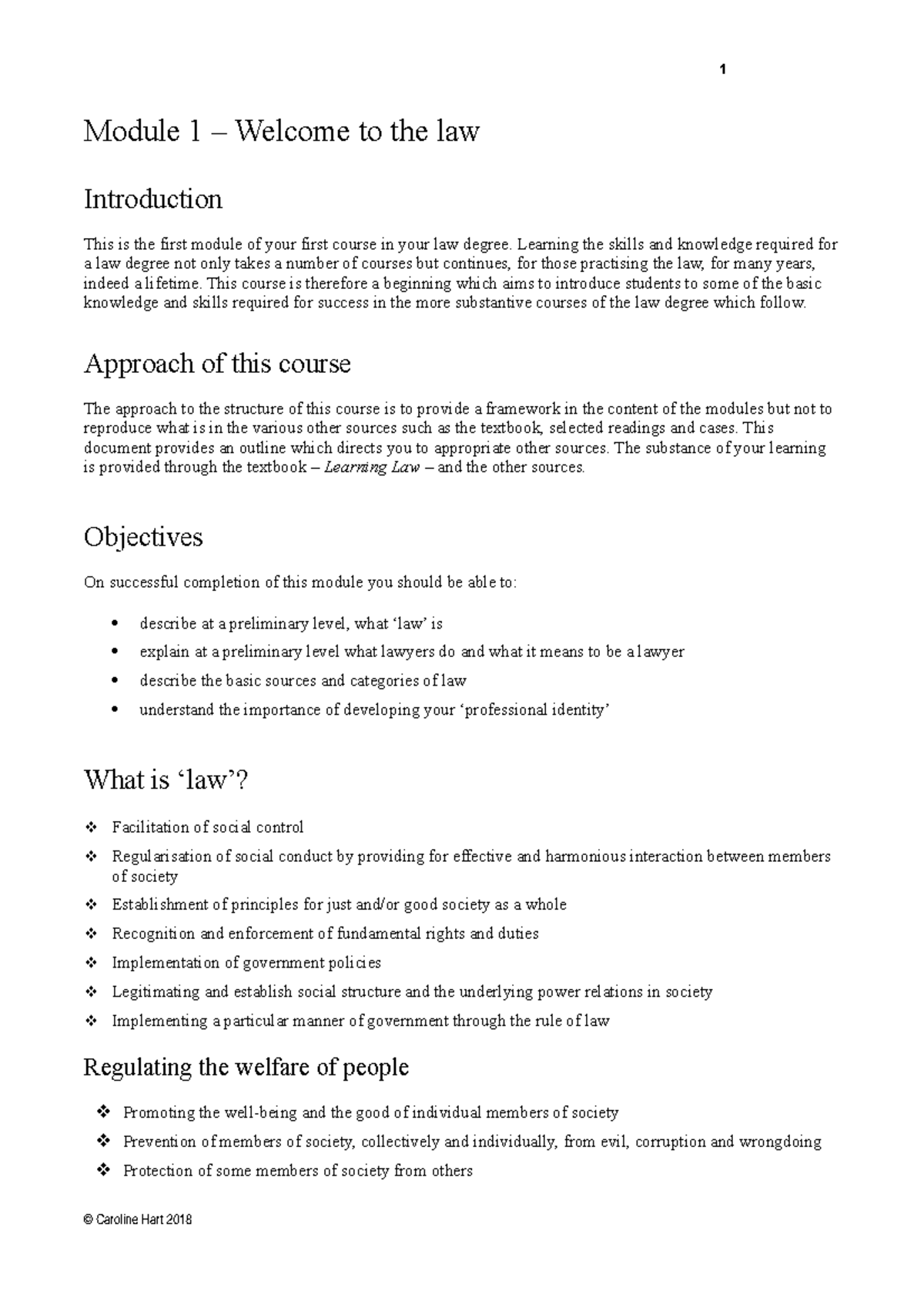 Module 01 - Course Content - Module 1 – Welcome to the law Introduction ...