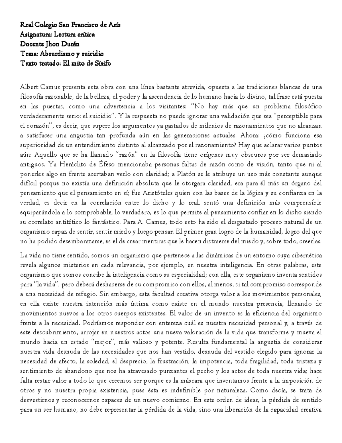 Albert Camus, lecturas completas - Real Colegio San Francisco de Asís ...