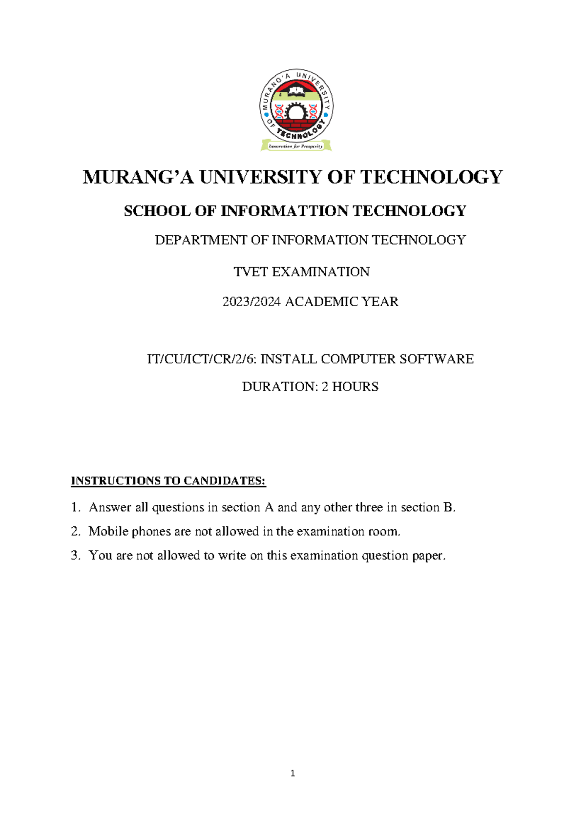 IT-CU-ICT-CR-2-6 Installl Computer Software - ICT Level 6 - 1 MURANG’A ...