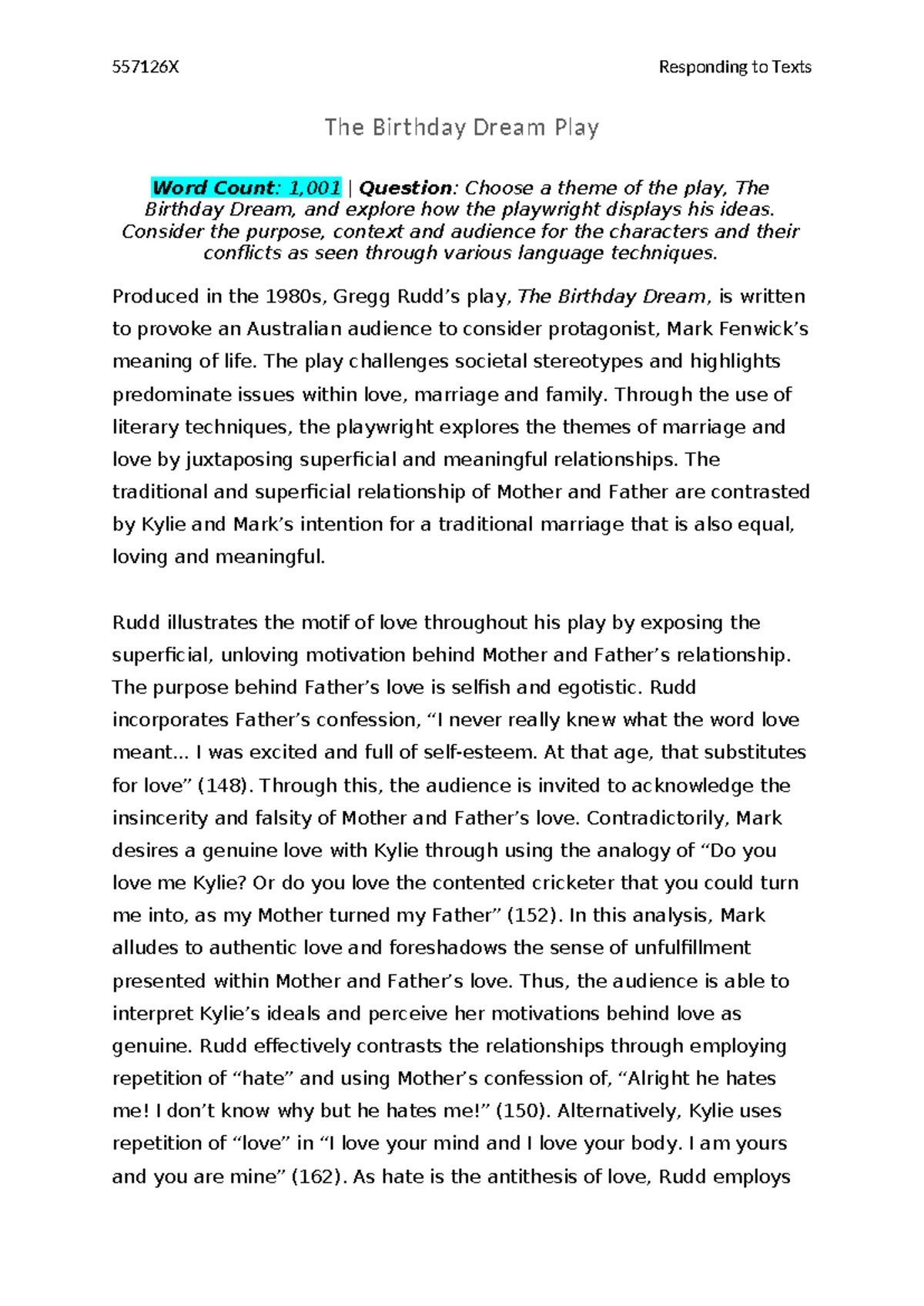 Birthday Dream Essay - The Birthday Dream Play Word Count: 1,001 ...