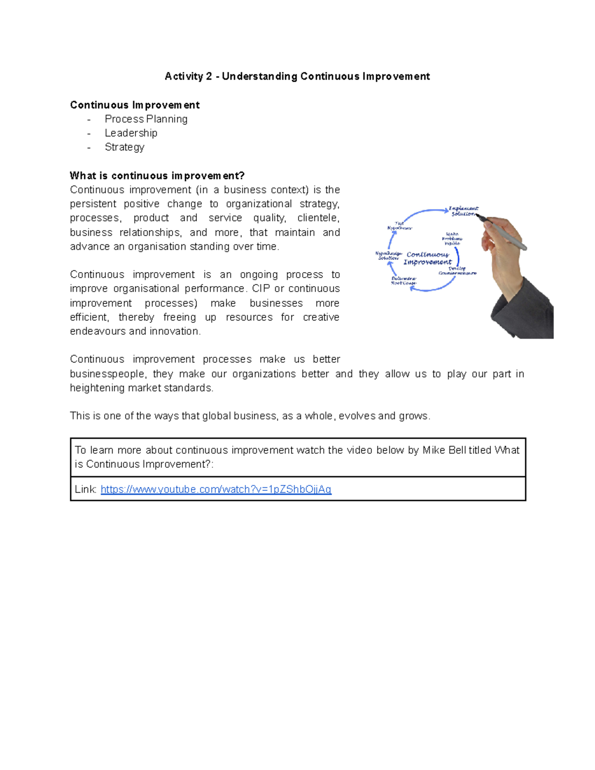 Activity 2 - Understanding Continuous Improvement - Activity 2 ...