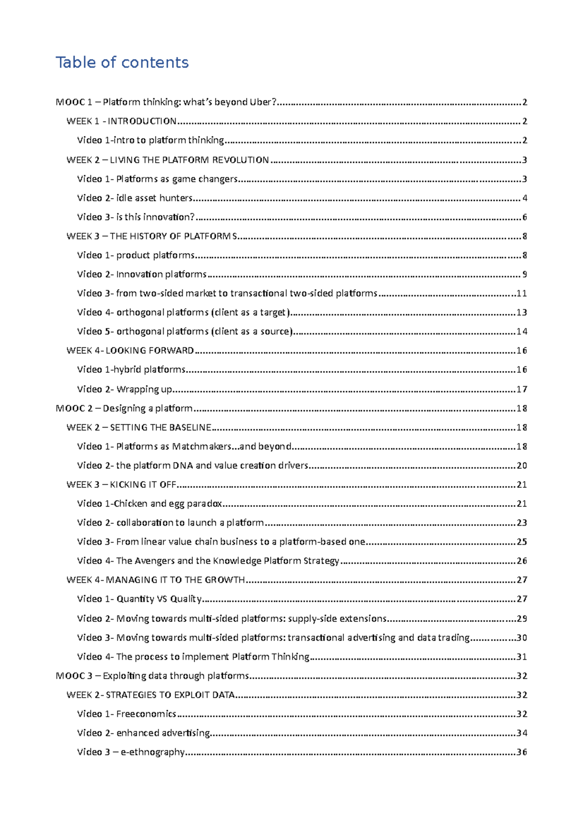 MOOC notes - Table of contents MOOC 1 – Platform thinking: what’s ...
