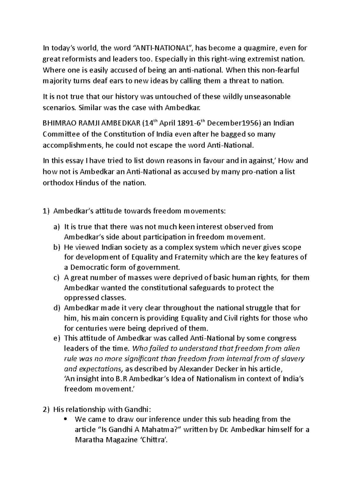 Ambedkar - General Electives - In today’s world, the word “ANTI ...