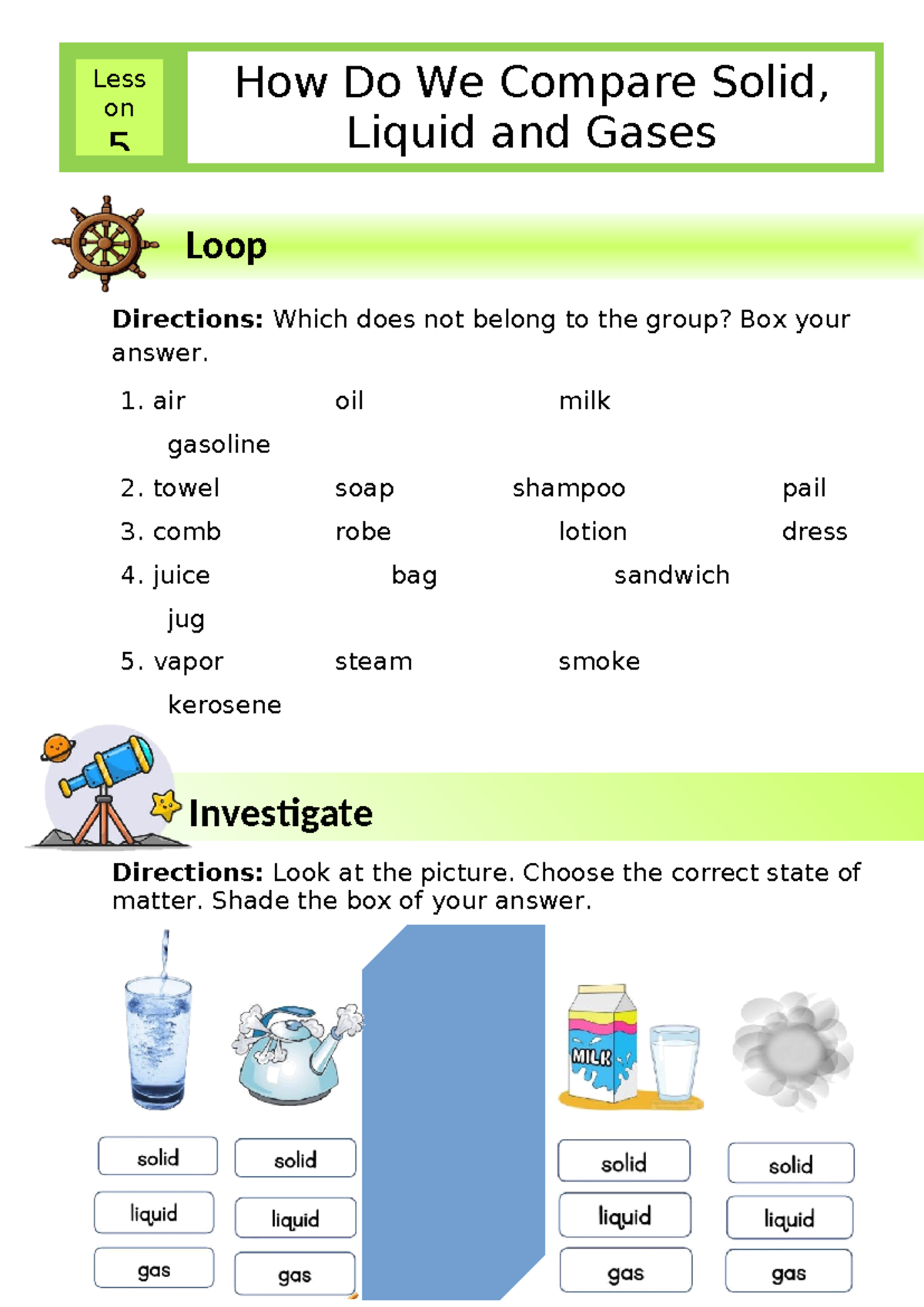 Week5-How Do We Compare Solid, Liquid and Gases - Directions: Which ...