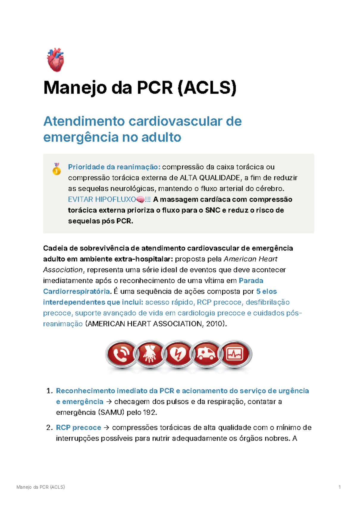 1. Manejo da PCR (ACLS) - Resumo medicina intensiva - 🫀 Manejo da PCR ...