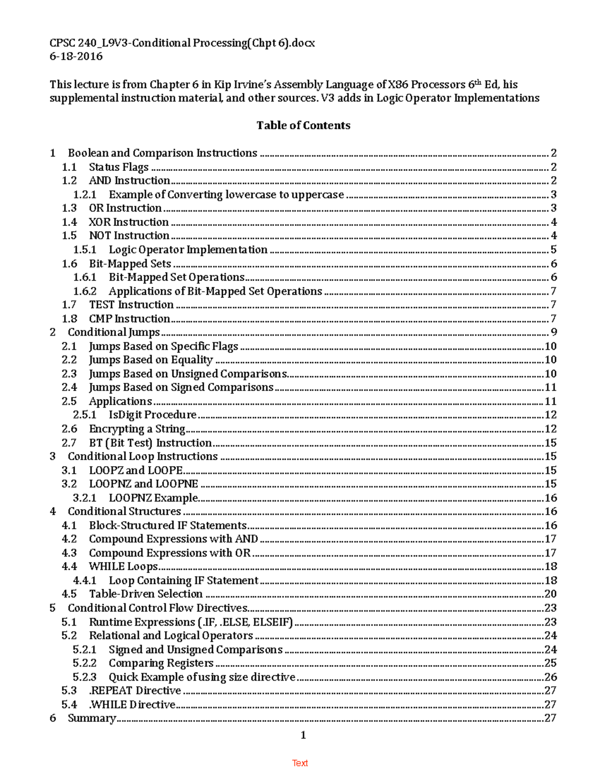 CPSC 240 L9V3-Conditional Processing(Chpt 6)-2 - docx 6-18-2016 This ...