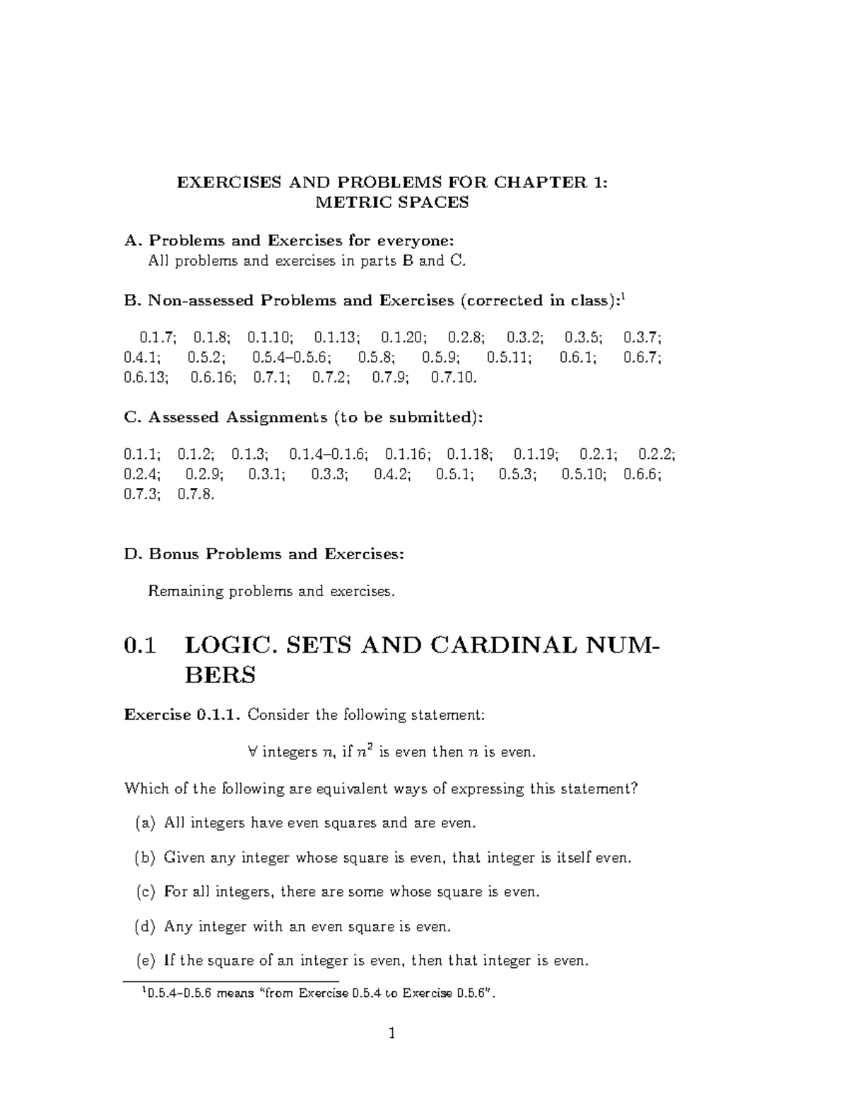 Real Analysis, Homework for Chapter 0 + 1 - EXERCISES AND PROBLEMS FOR ...