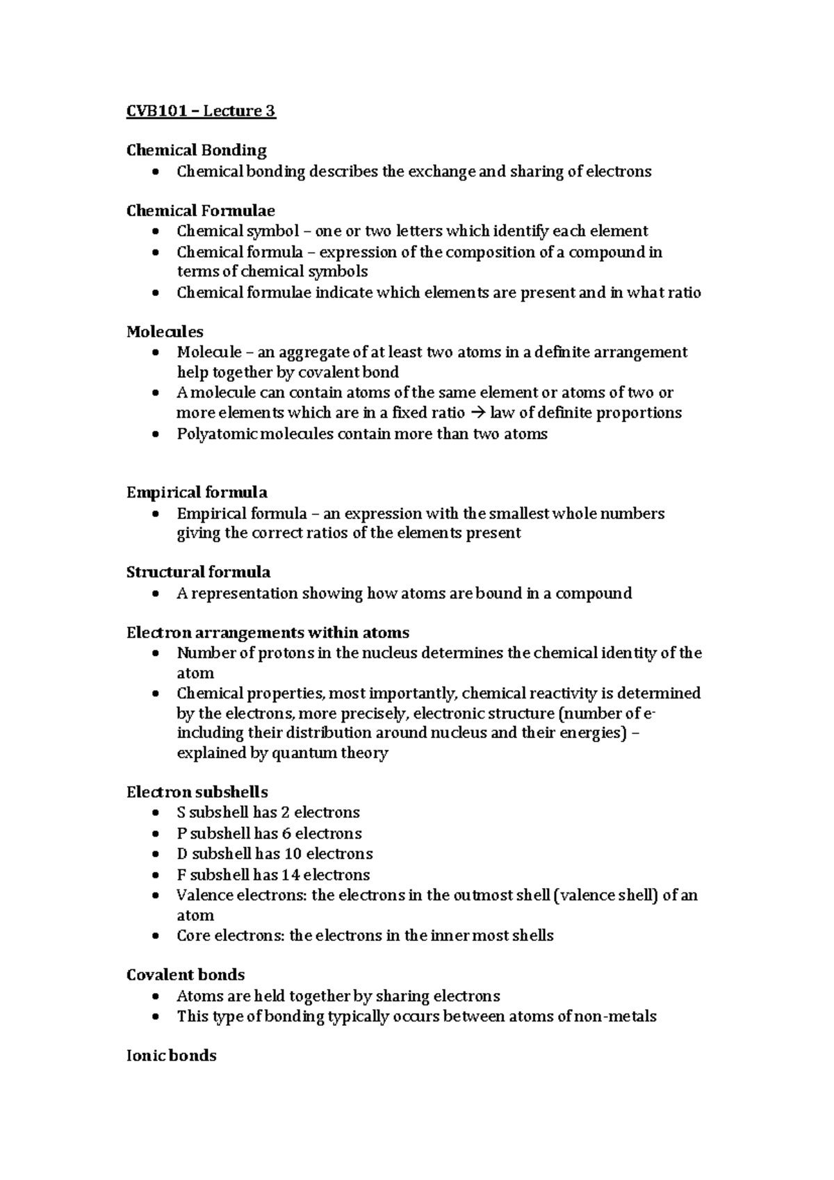 General Chemistry - Lecture notes - 3 - 16 - CVB101 – Lecture 3 ...