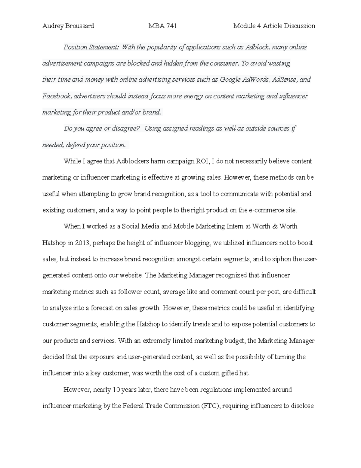 Module 4 discussion - Audrey Broussard MBA 741 Module 4 Article ...