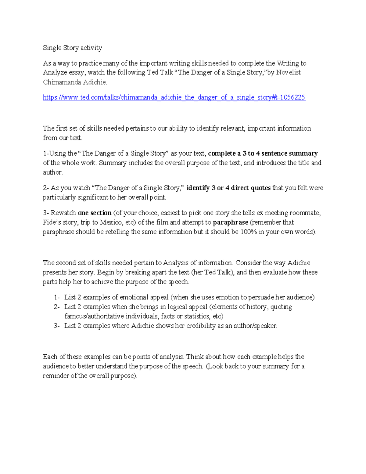 Single Story activity - ted/talks/chimamanda_adichie_the_danger_of_a ...
