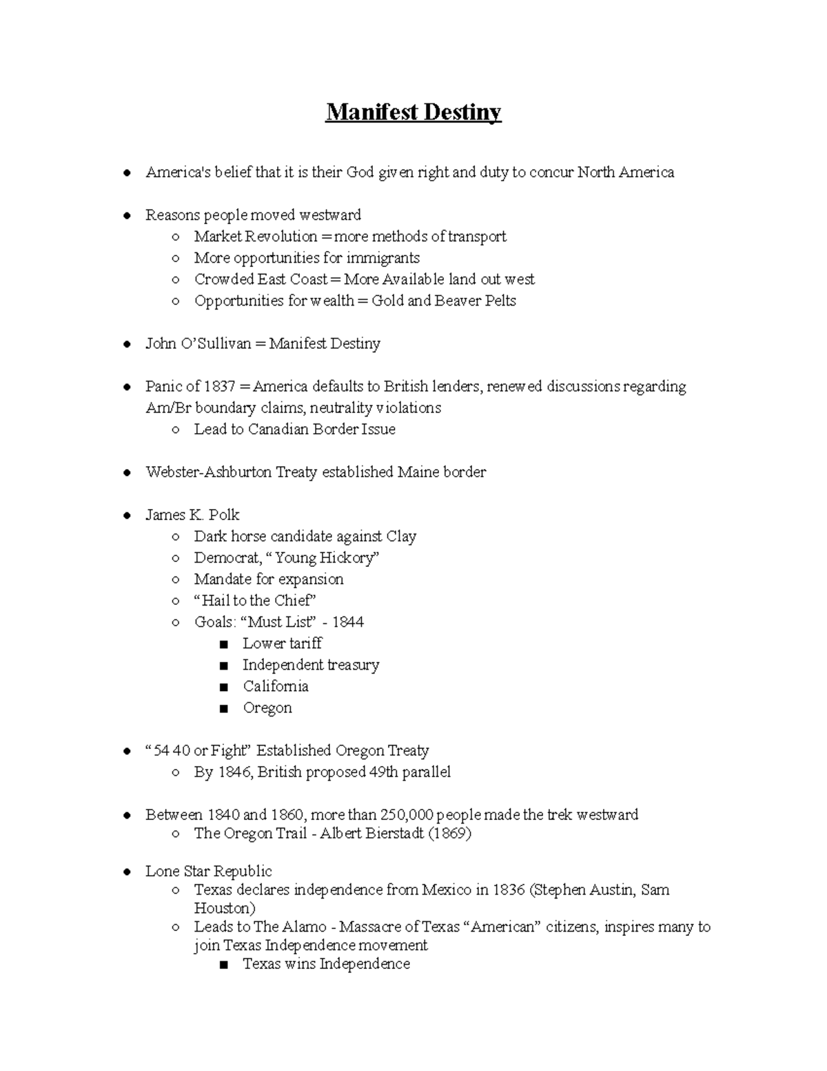 Manifest Destiny and Causes of the Civil War - Studocu