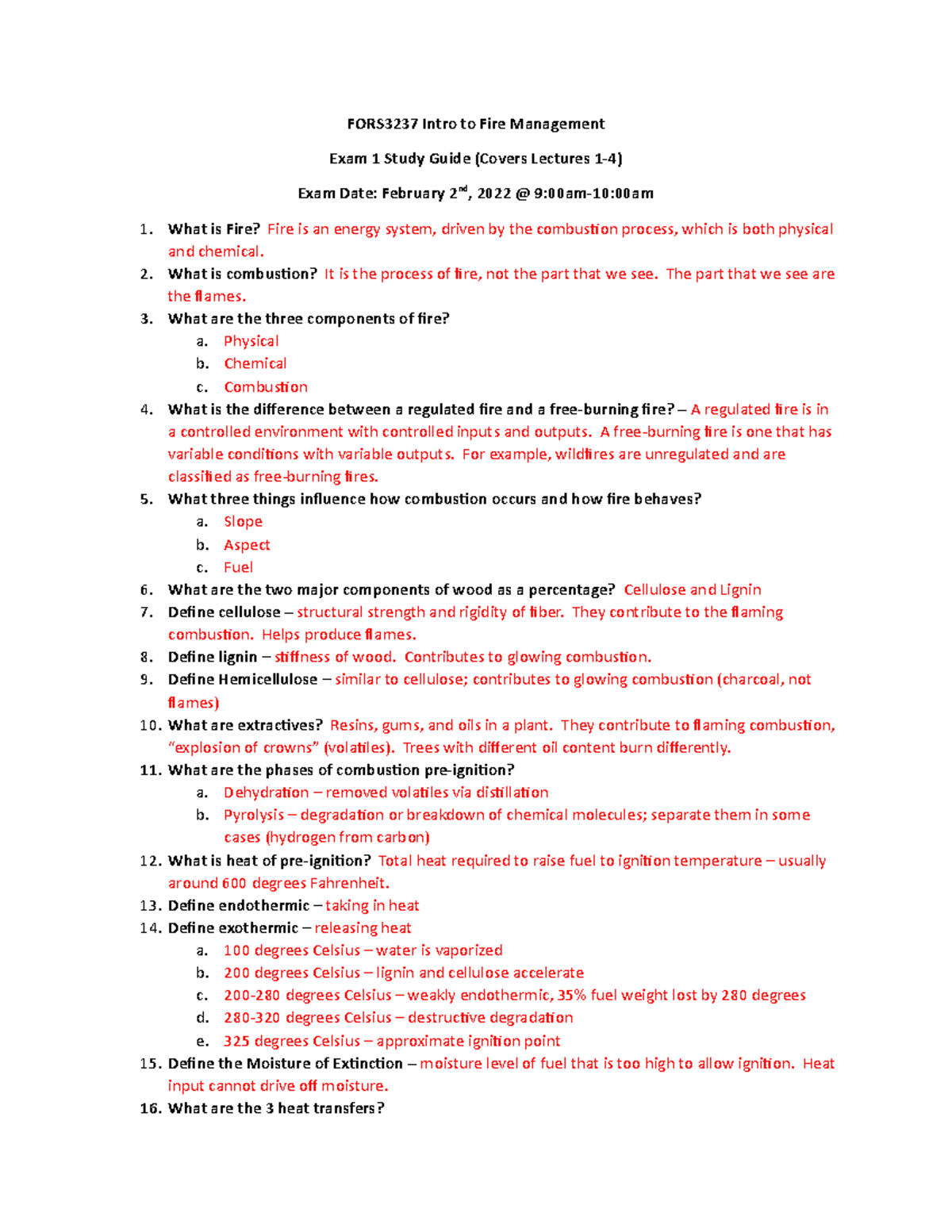 FORS3237 Exam 1 Study Guide - FORS3237 Intro to Fire Management Exam 1 ...