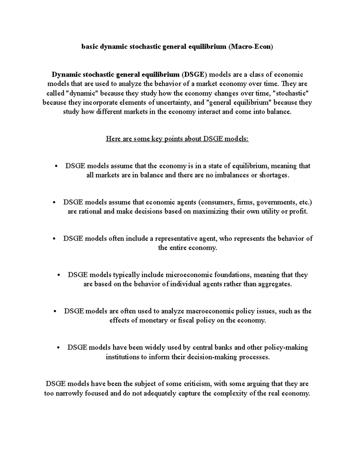 Document 87 - overview of basic dynamic stochastic general equilibrium (DSGE) - basic dynamic ...