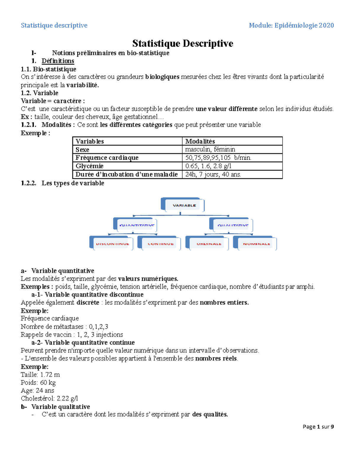 Statistique descriptive epidemiologie 2020 - Statistique Descriptive I ...
