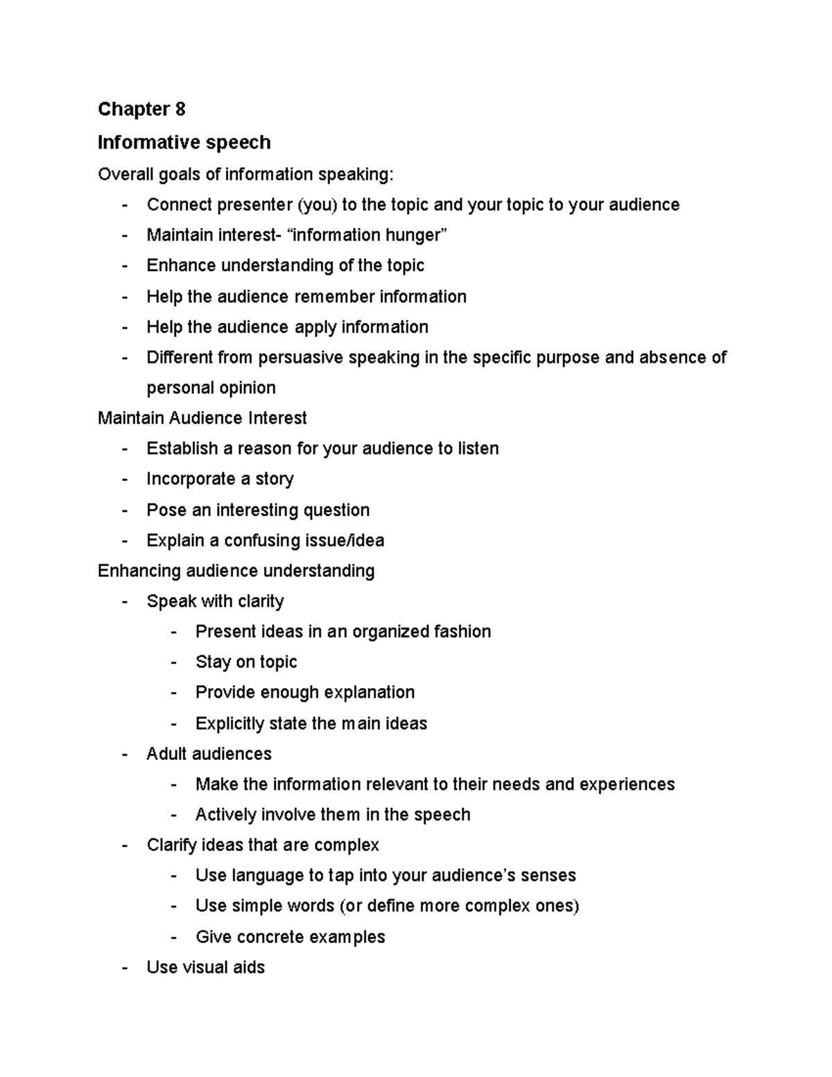 Public Speaking Chapter 8 - Chapter 8 Informative speech Overall goals of information speaking ...