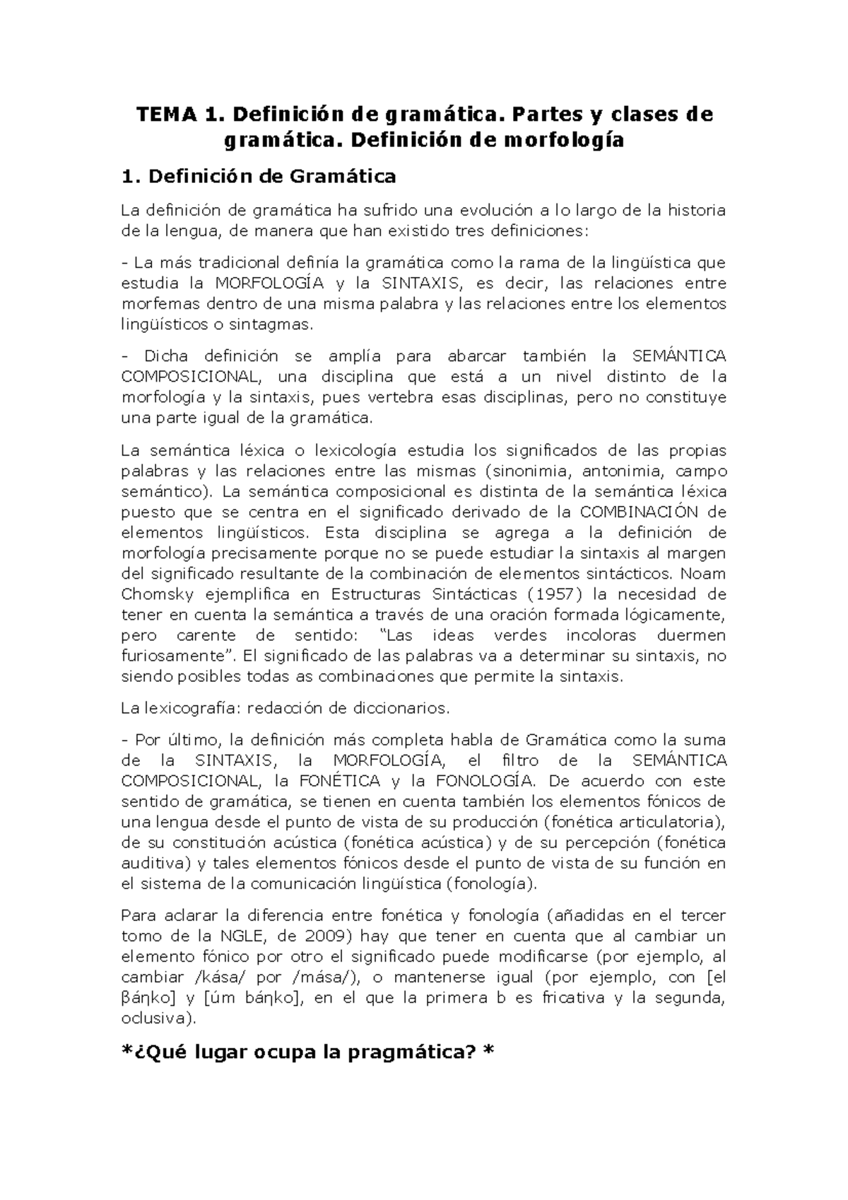 Tema 1. Definición de Gramática, clasificación de los tipos de ...