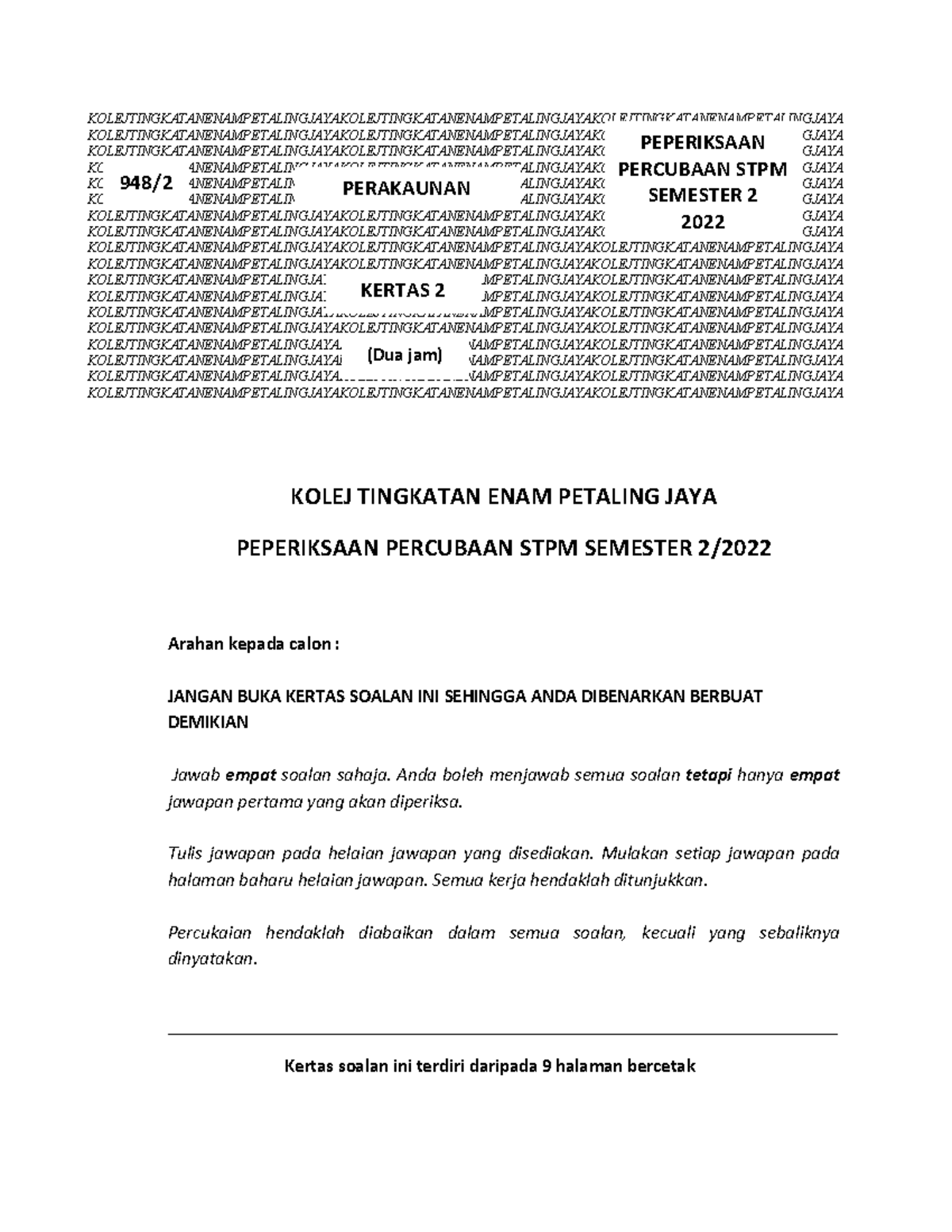 Trial Sem 2 2022 Ktepj - 1. 2. 3. 4. 5. 6. KOLEJ TINGKATAN ENAM ...