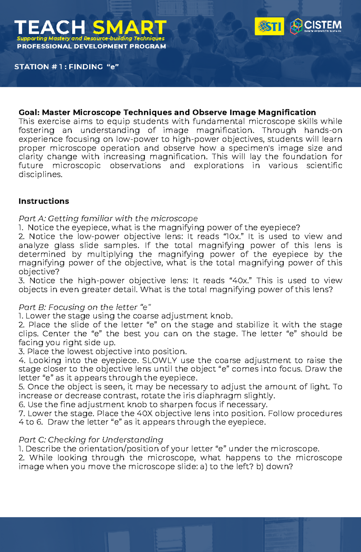 Teach Smart Worksheets - PROFESSIONAL DEVELOPMENT PROGRAM Supporting ...