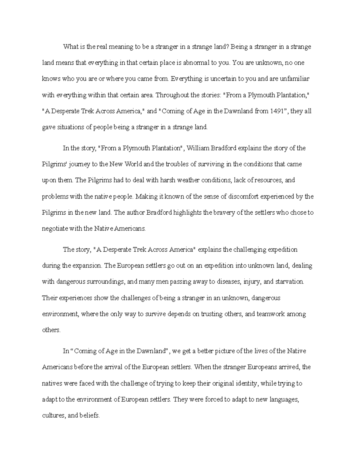 English essay - What is the real meaning to be a stranger in a strange ...