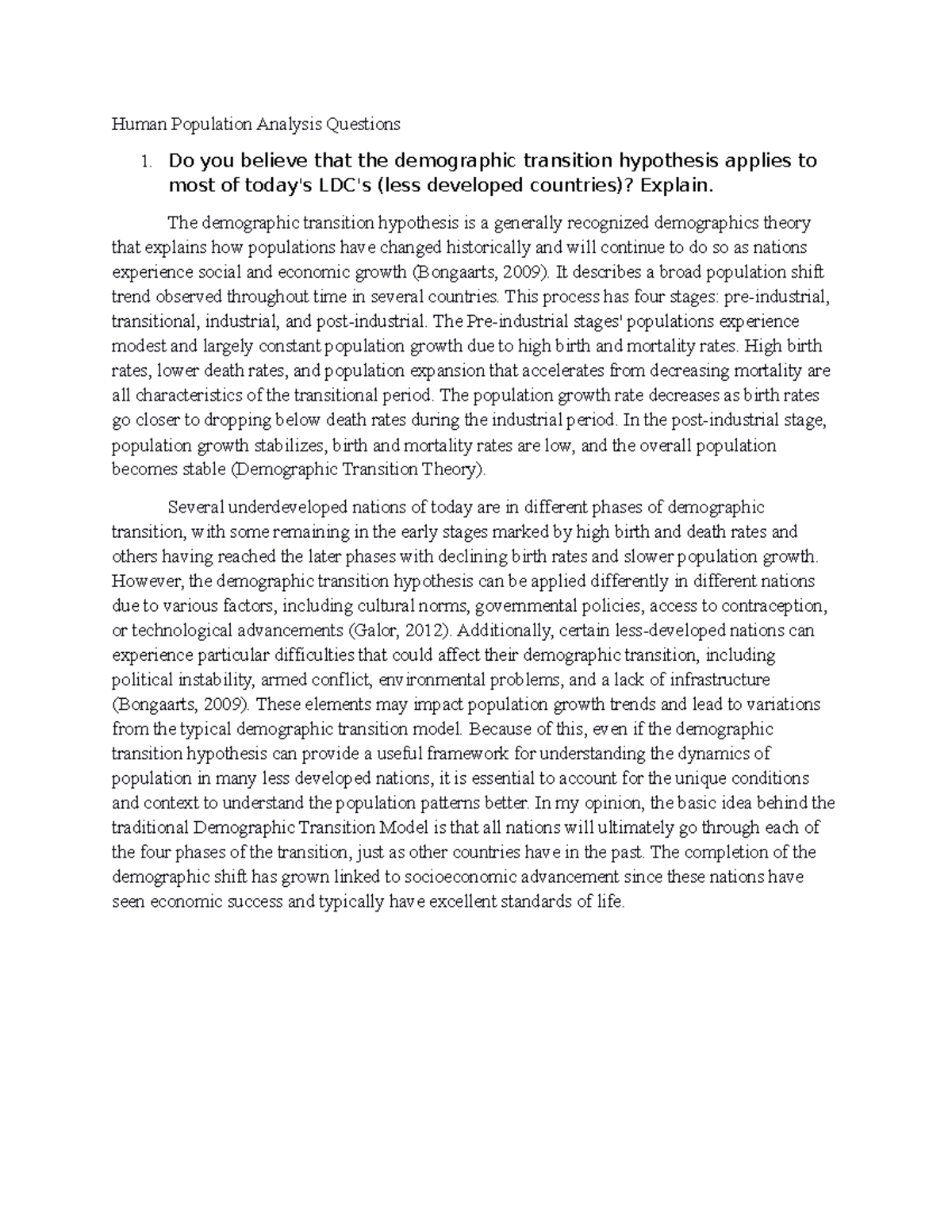 Human Population Analysis Questions - The demographic transition ...