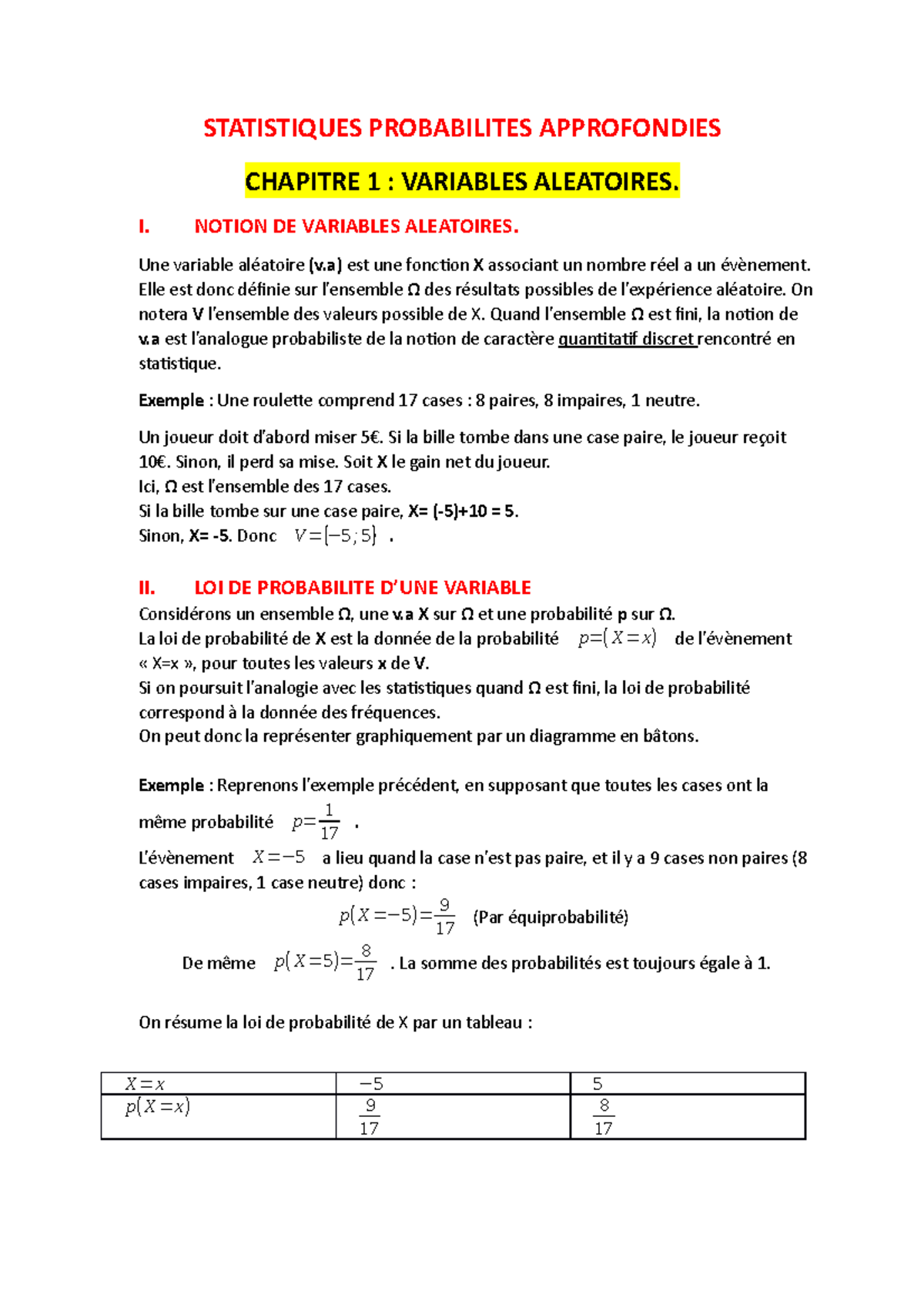 Statistiques Probabilites Approfondies - STATISTIQUES PROBABILITES ...