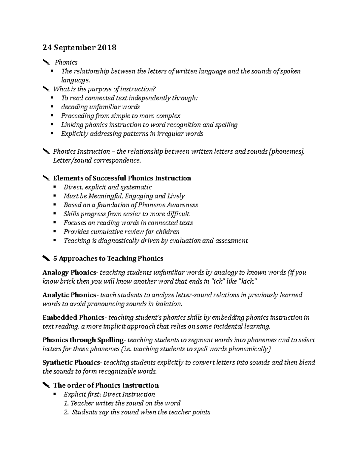 Phonics Notes.. - 24 September 2018 Phonics The relationship between ...