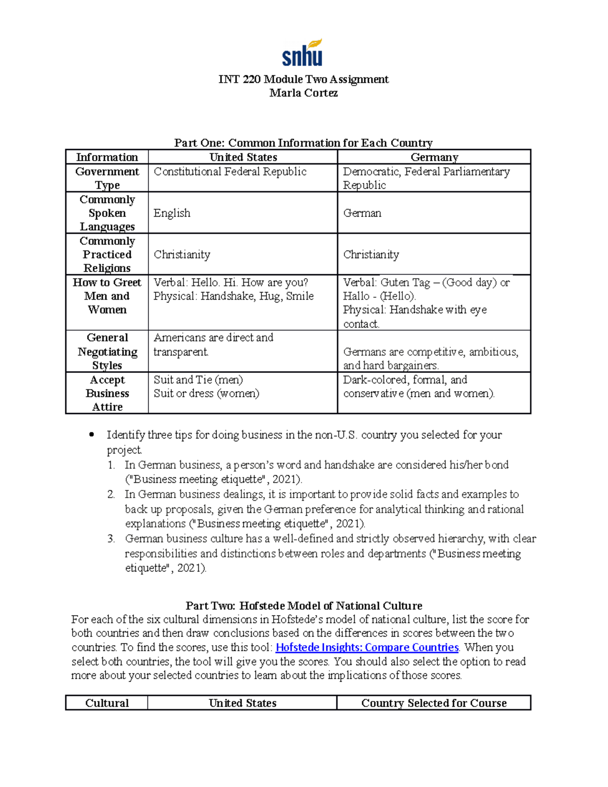 Int 220 Module Two Assignment Cultural Comparisons Int 220 Module Two Assignment Marla Cortez